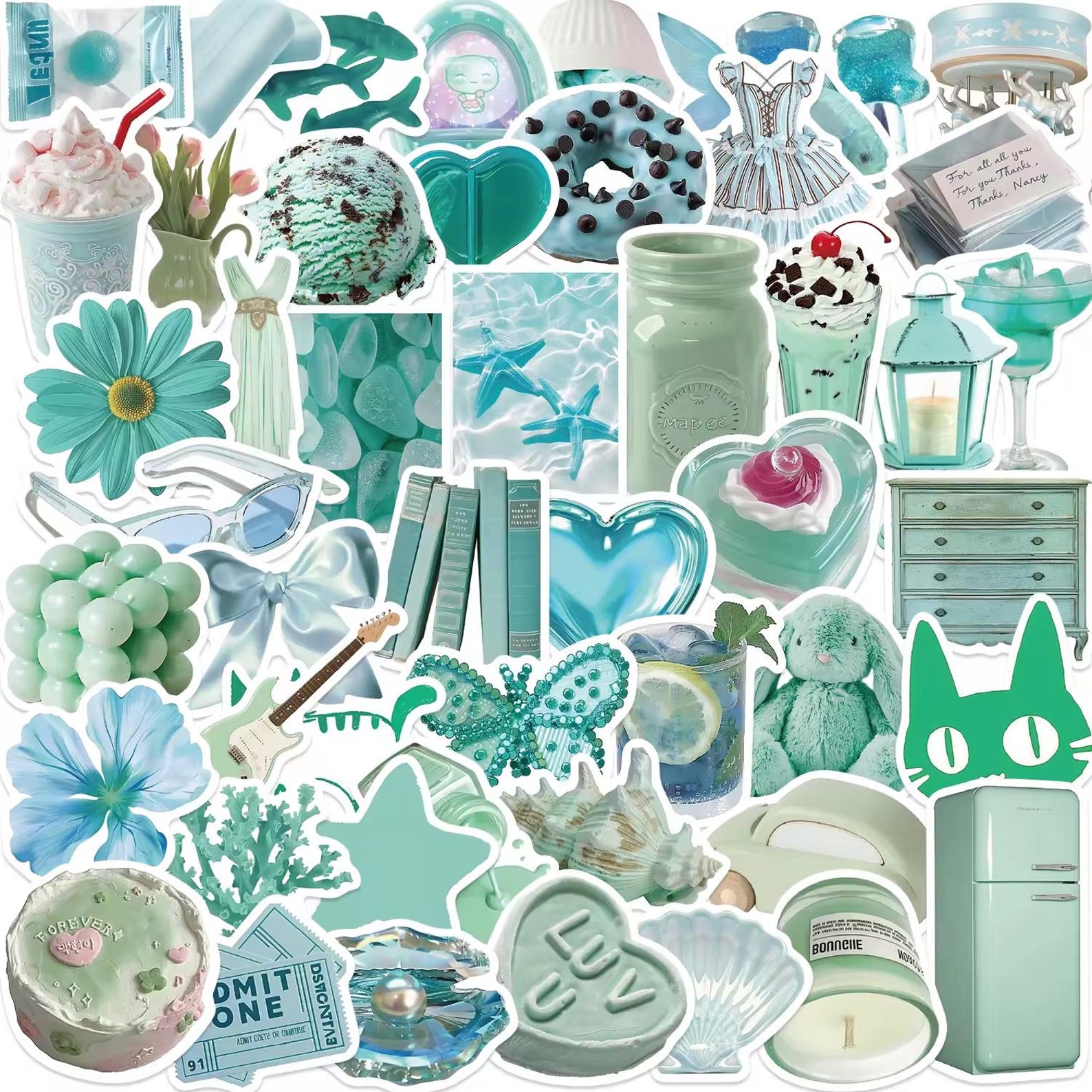Mint Green Stickers- 10-25-50 Random Mint Green Stickers- Mint Green ...