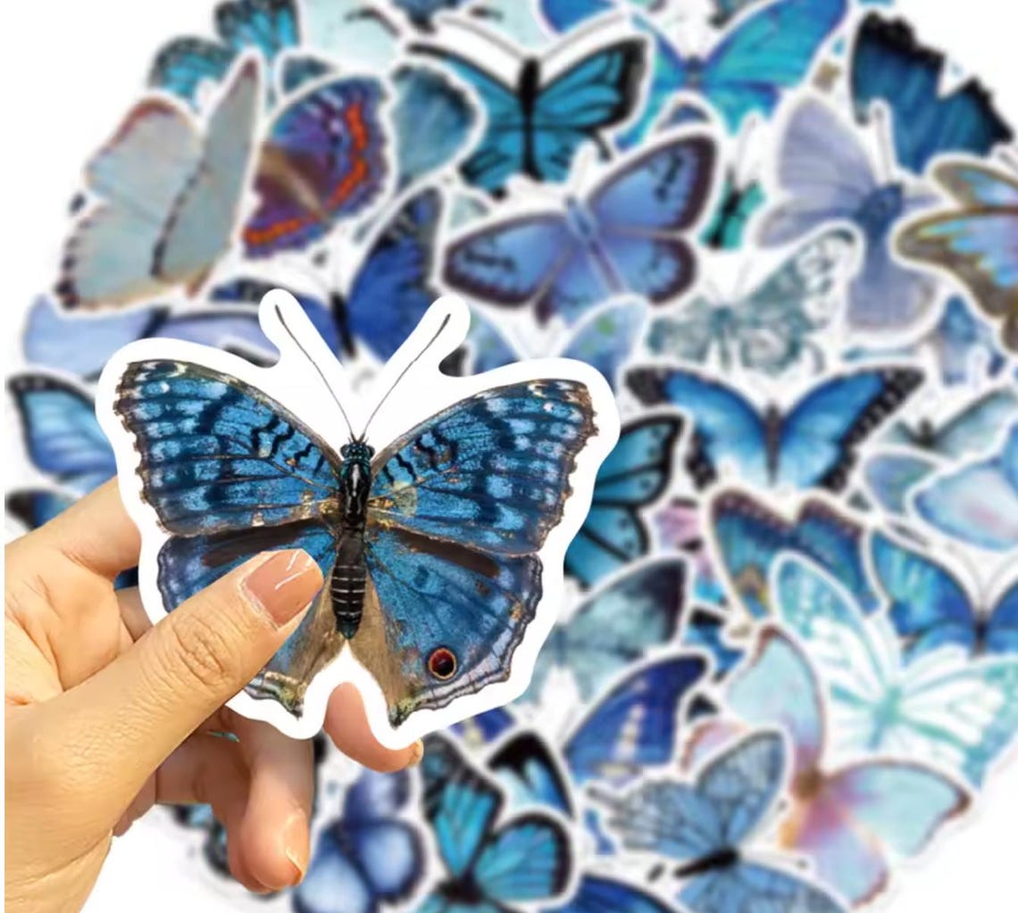 Blue Butterfly Stickers – Waterproof Laptop, Journal Decals (10 Random ...