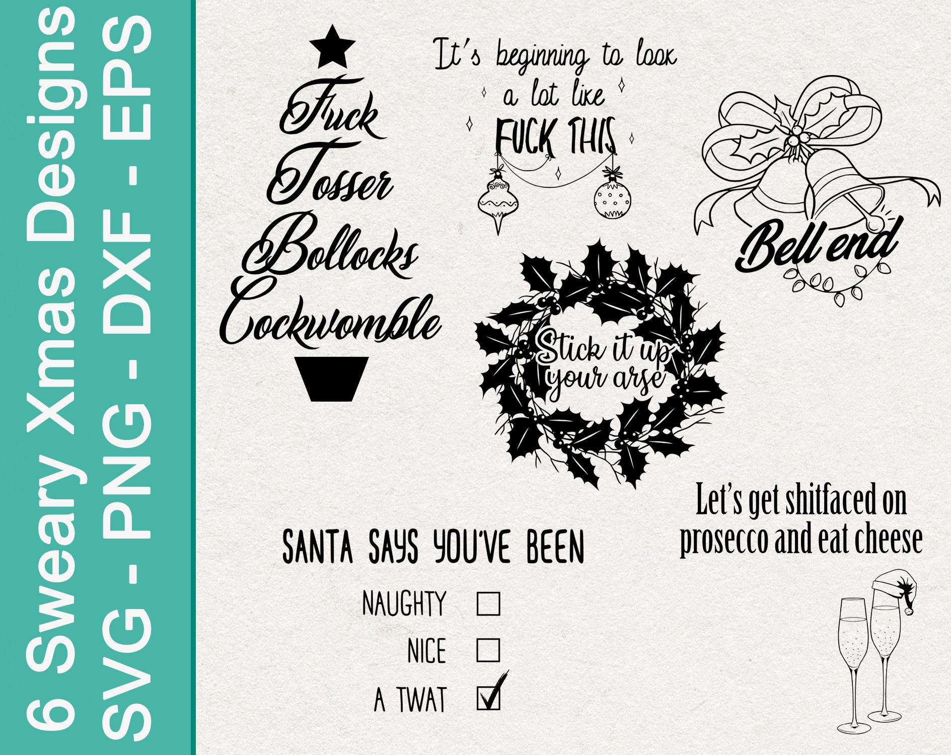 Sweary Christmas SVG Bundle 6 Hand-illustrated Designs - Etsy Canada