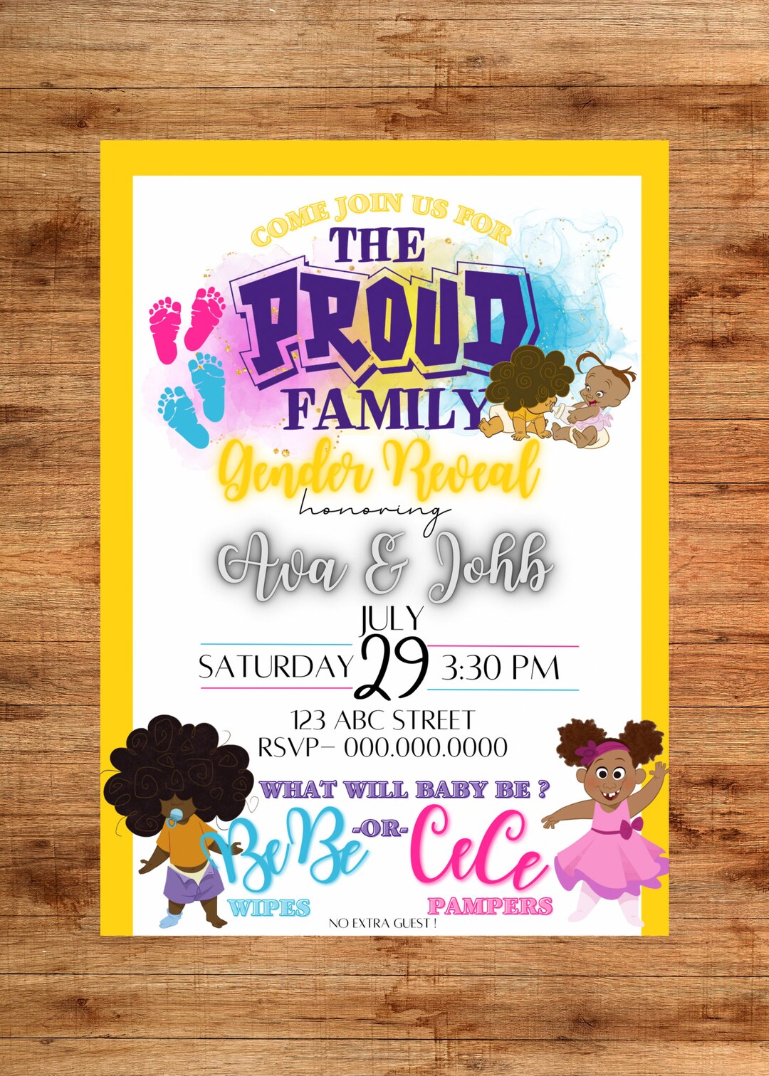 Editable Proud Family Gender Reveal Digital Invitation Template Gender ...