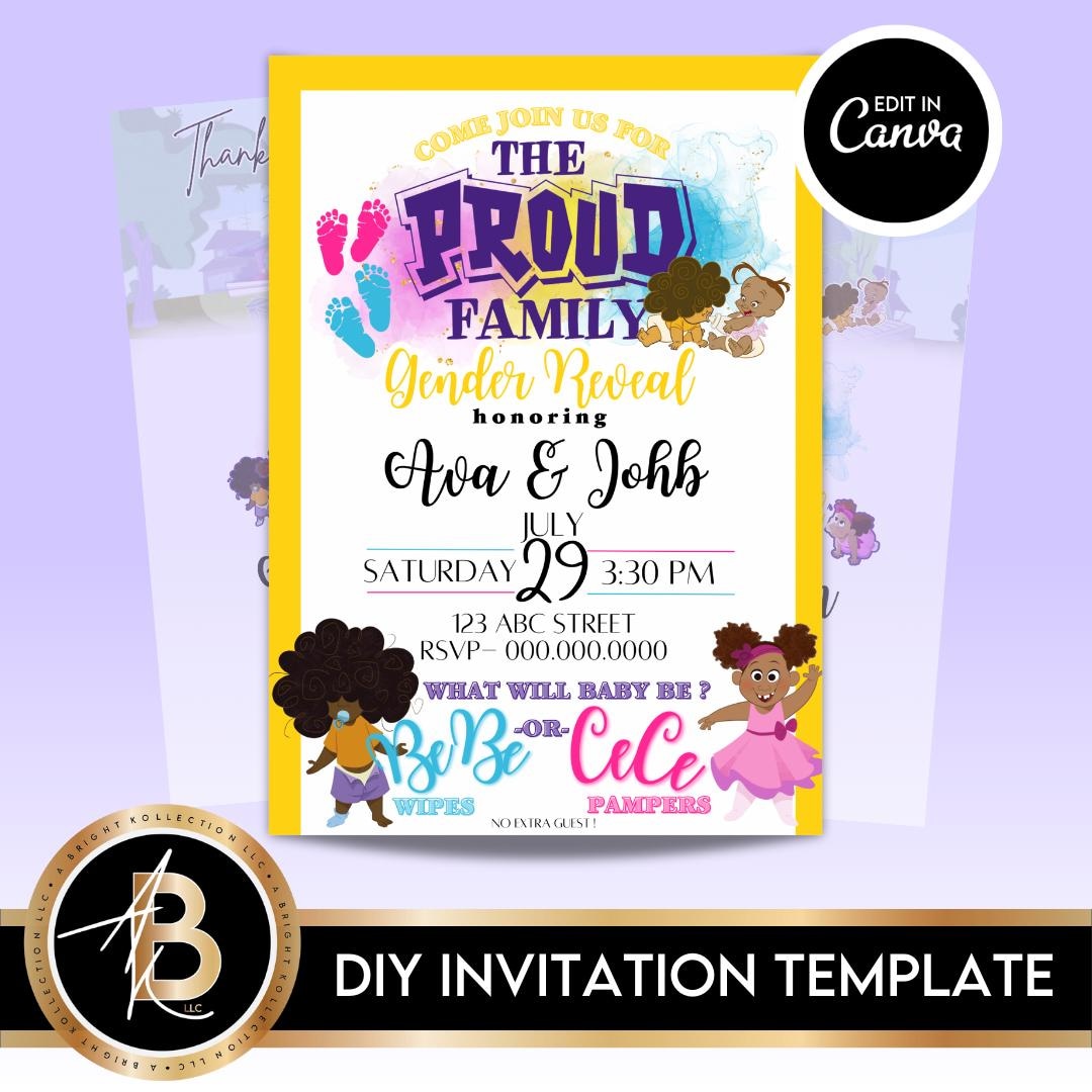 Editable Proud Family Gender Reveal Digital Invitation Template ...