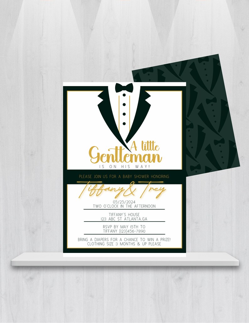 Editable a Little Gentleman Baby Shower Digital Invitation Template ...