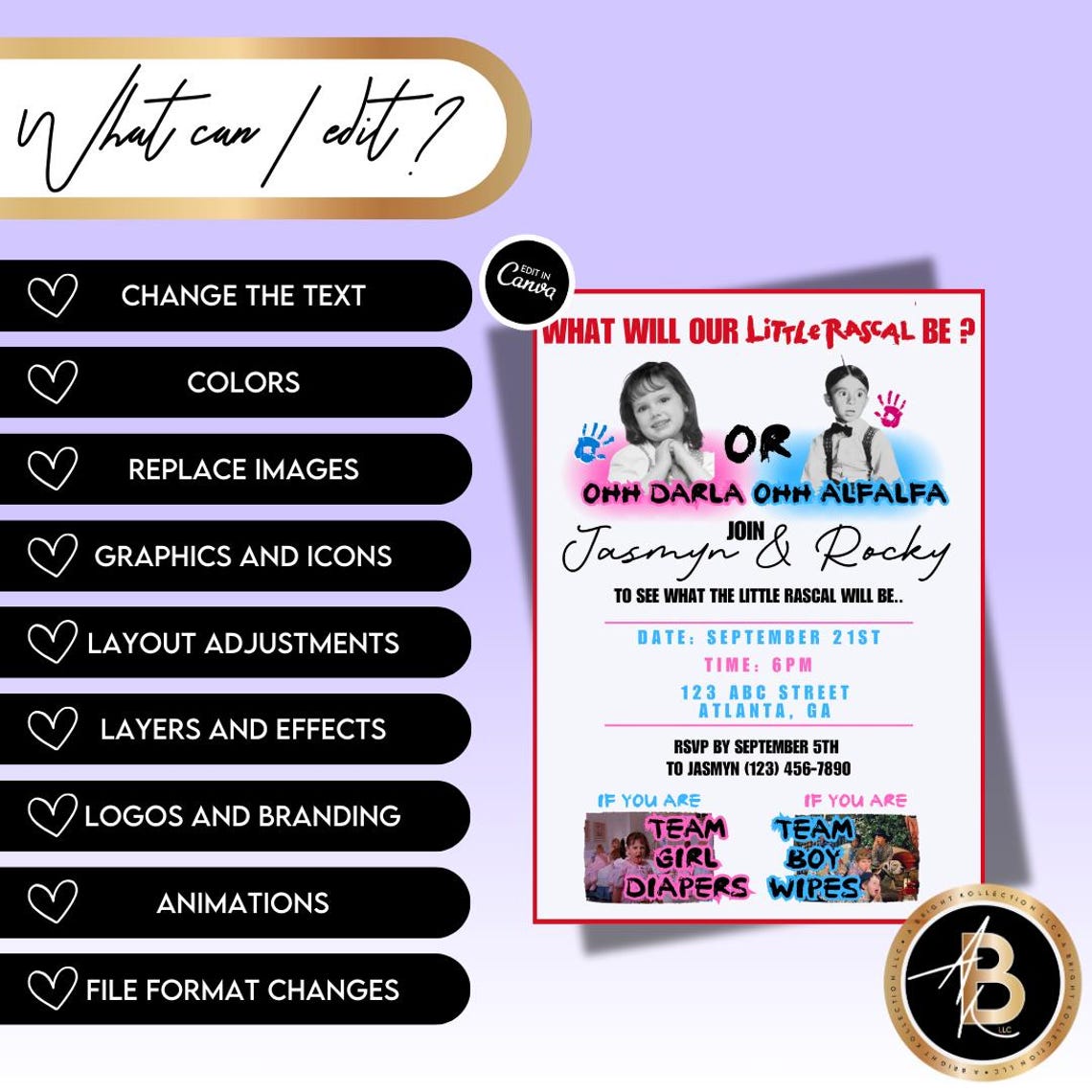 Editable the Little Rascals Gender Reveal Digital Invitation Template ...