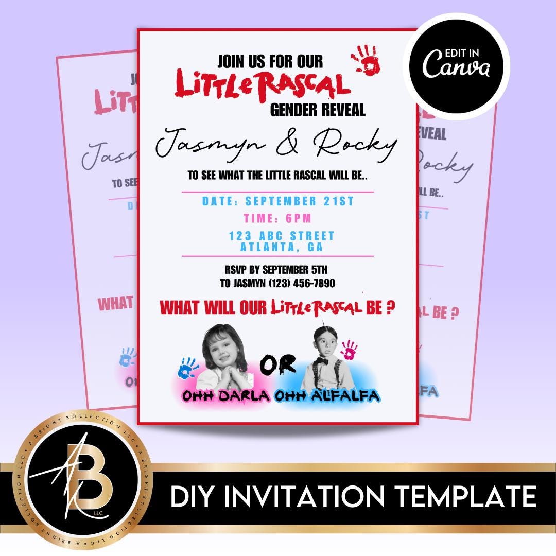 Editable the Little Rascals Gender Reveal Digital Invitation Template ...