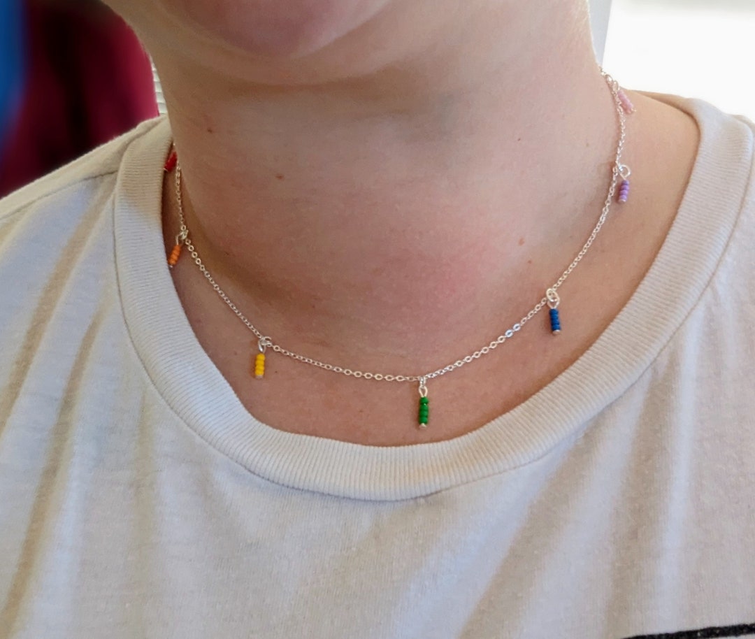 Pride Rainbow Choker Necklace | Dainty Sterling Silver Chain With ...