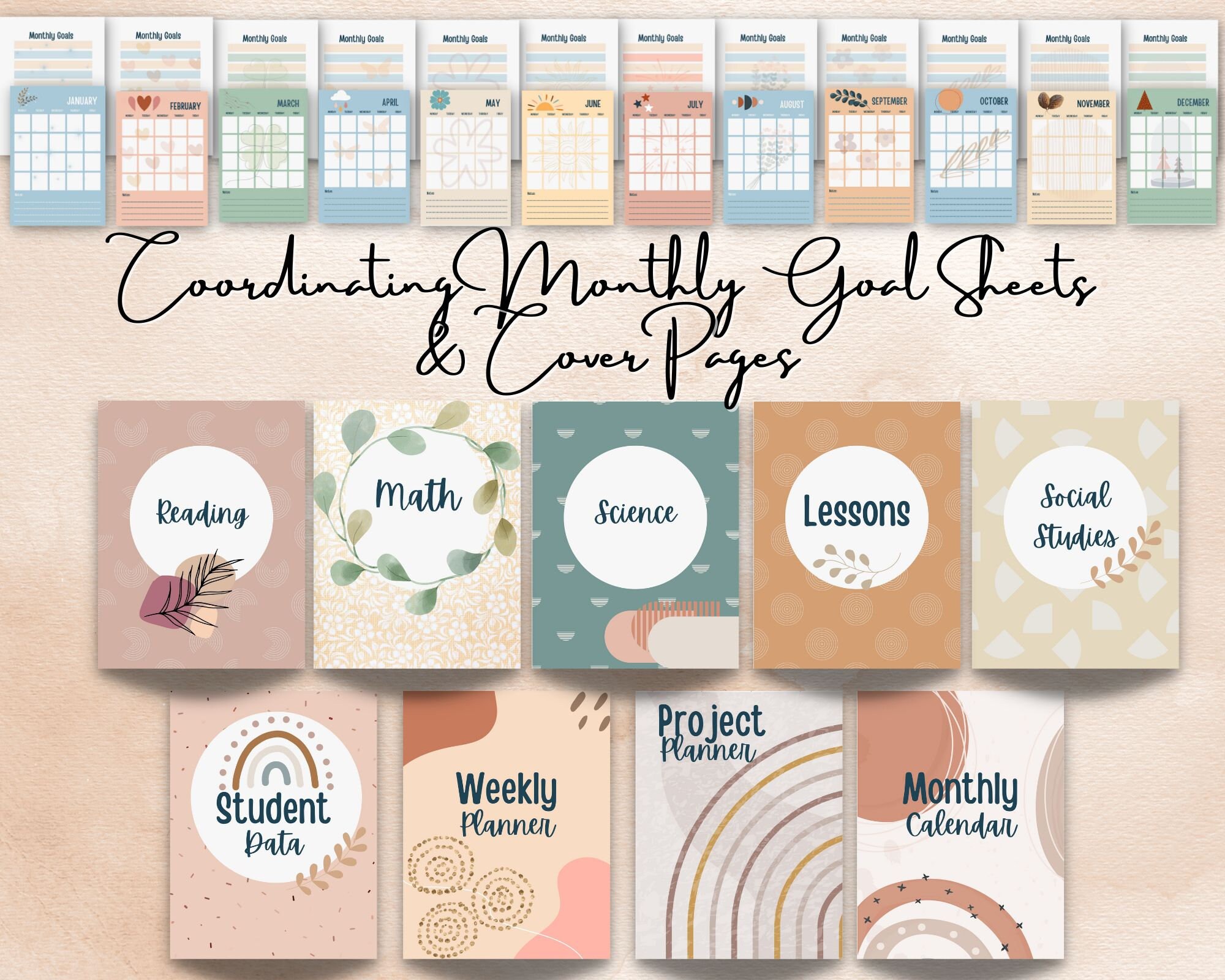 Printable Monthly Calendar and Planner: Boho Themed - Etsy