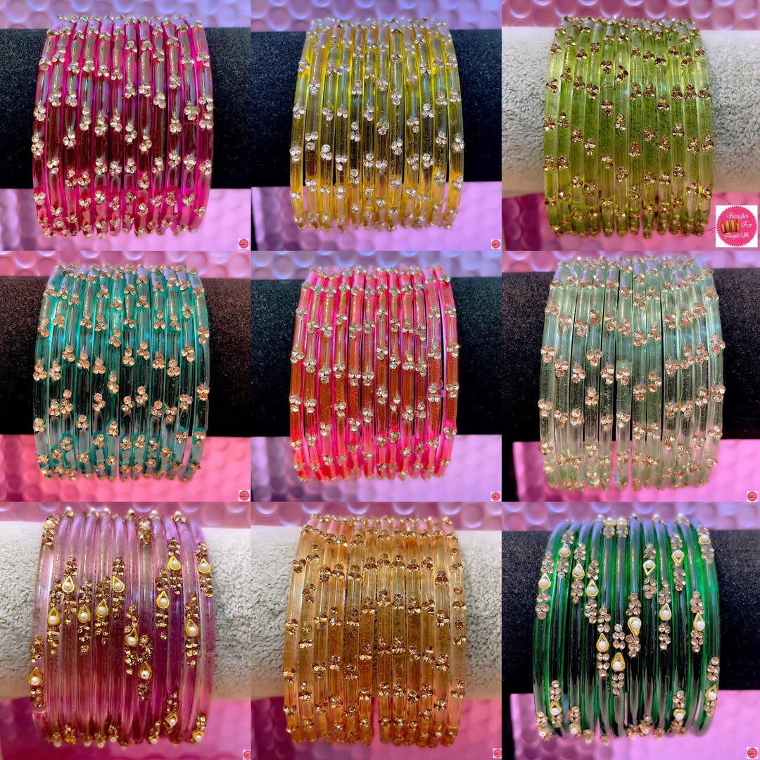 Size 2.6: Zirconia/pearl Glass Bangles Various Colours Indian Pakistani ...
