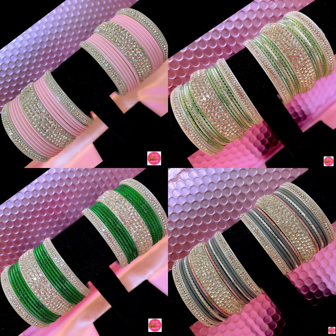 Silver Bangles Sets Various Colours Indian Pakistani Bangles Chura - Etsy