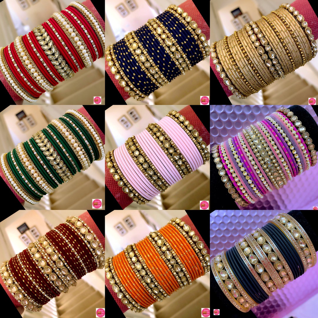 Kundan Metal Bangle Sets Various Colours Indian Pakistani Bangles - Etsy