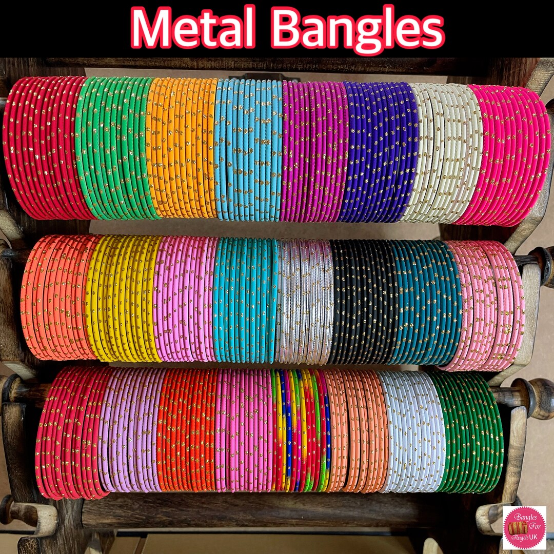 Dotted Metal Bangle Sets Various Colours Indian Pakistani Metal Bangles ...