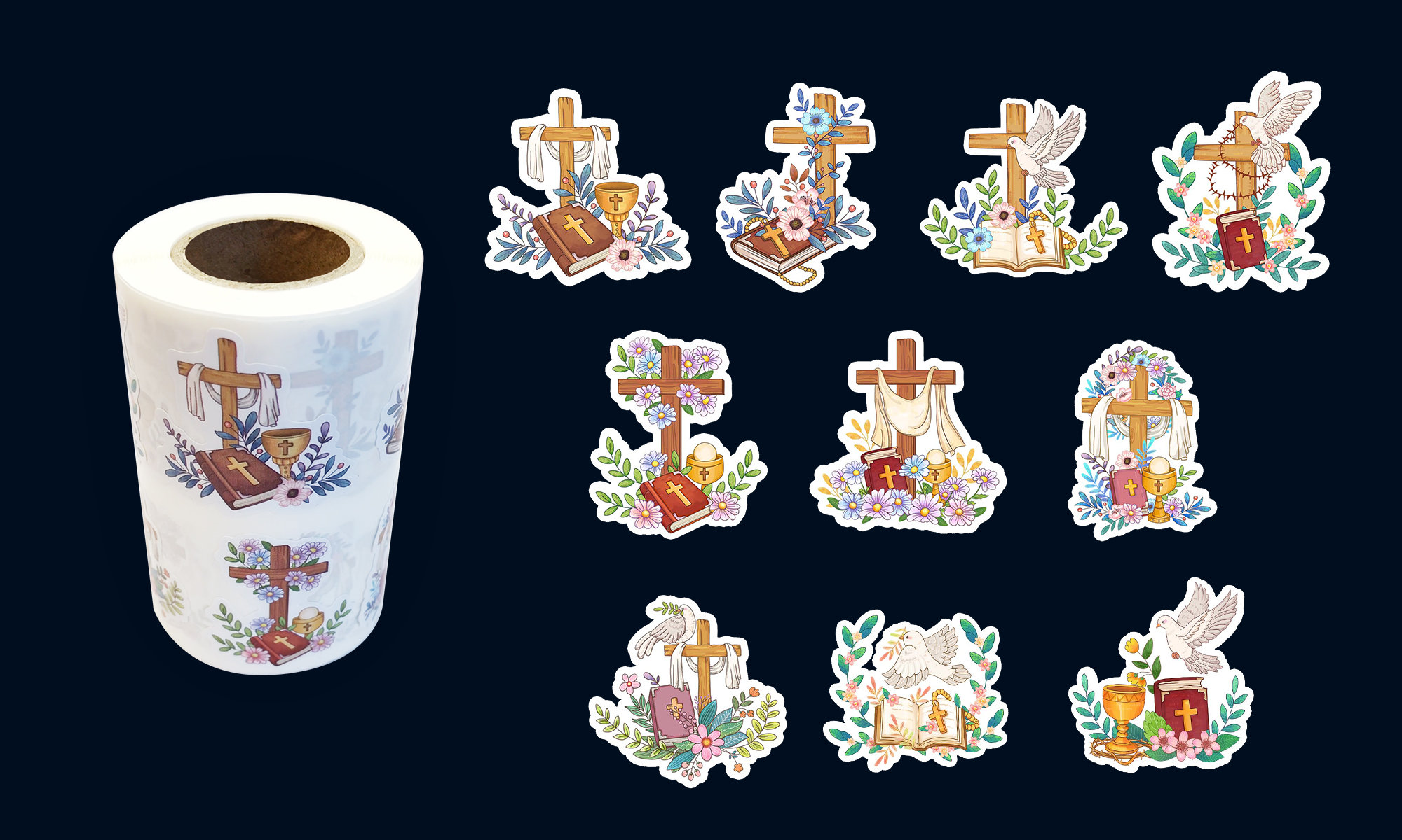 500 PCS Christian Stickers With 10 Floral Cross Designs for Good Friday ...