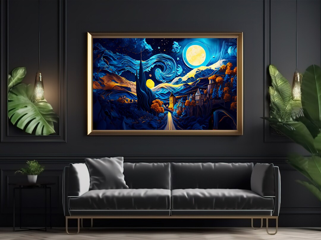 The Starry Night, Vincent Van Gogh, Van Gogh Style Digital Painting ...