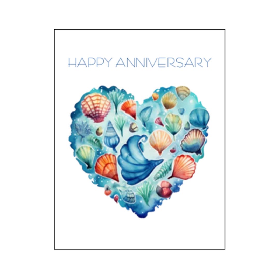 Watercolor Seashell Heart Anniversary Card · Watercolor Anniversary ...
