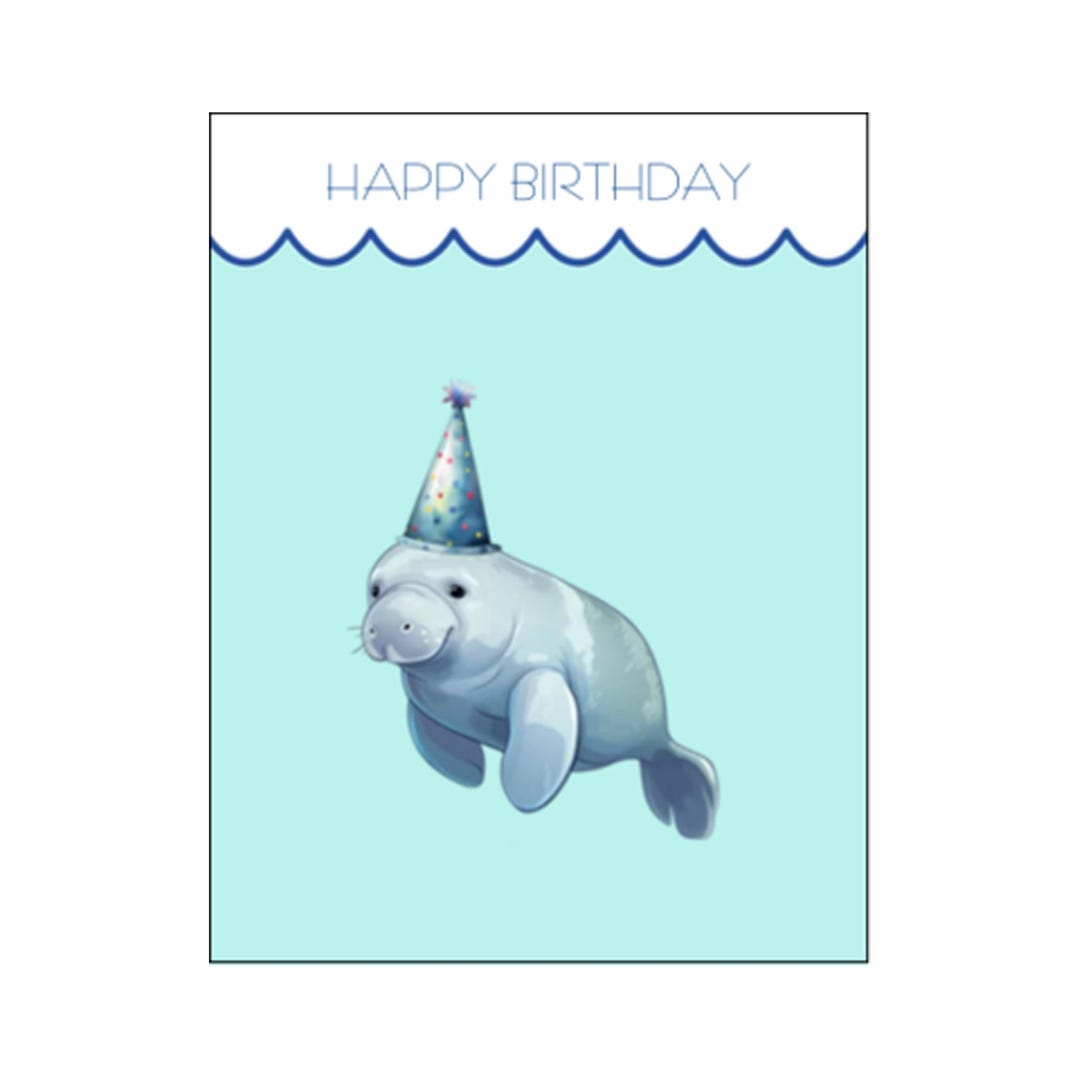 Watercolor Manatee Birthday Card - Etsy