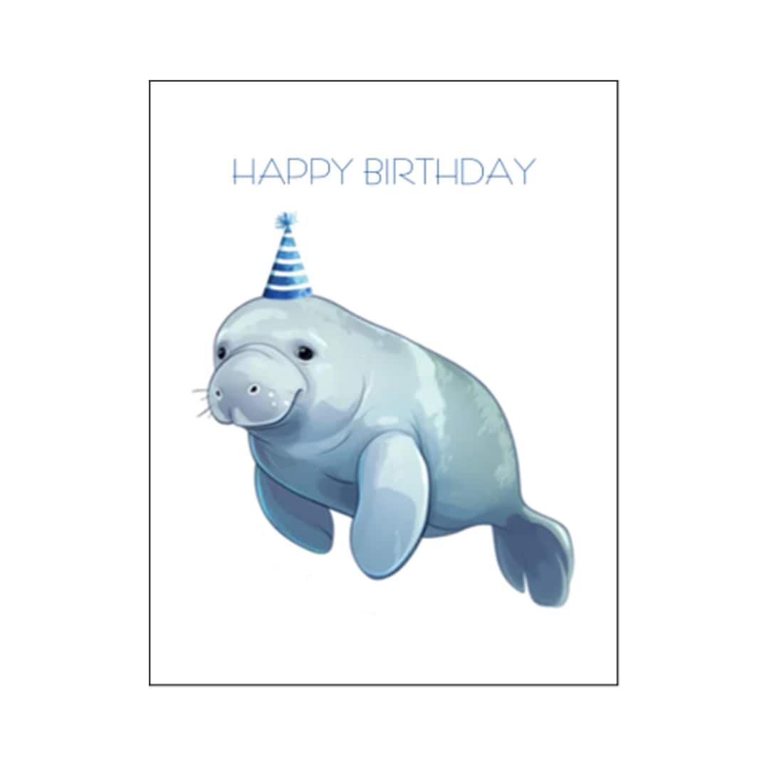 Manatee Birthday Card · Manatee Card · Birthday Day Card · Watercolor ...