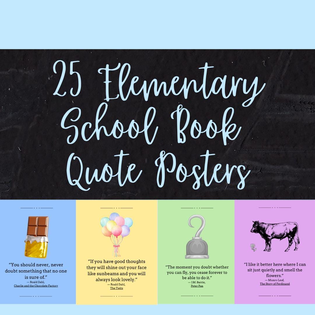Elementary School Book Quote Posters, Classroom Decor (digital Download ...