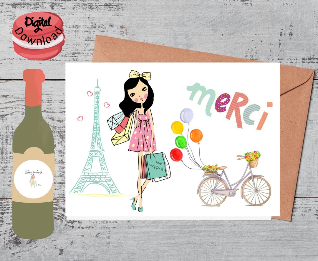 Cute Parisian Merci Thank You Card. Instant Download. Printable. - Etsy