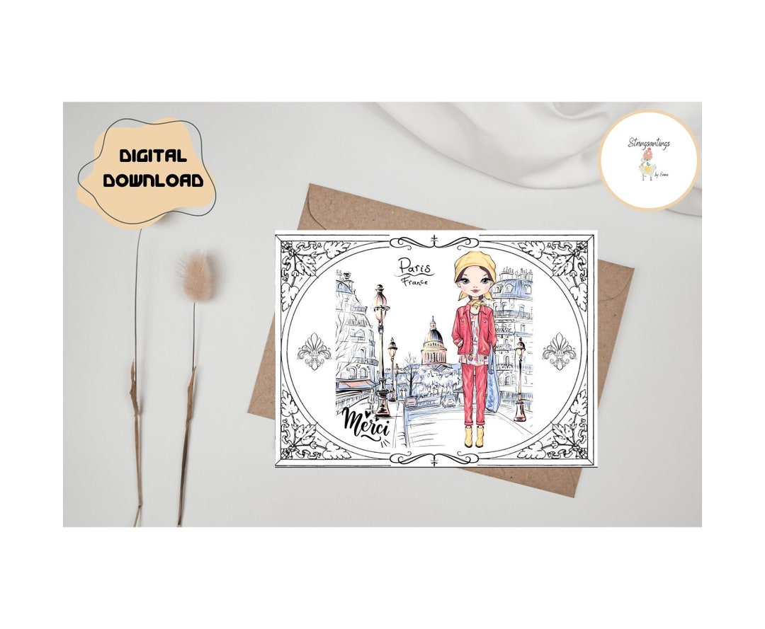 Printable Parisian Thank You Greeting Card. Instant Download. Merci - Etsy