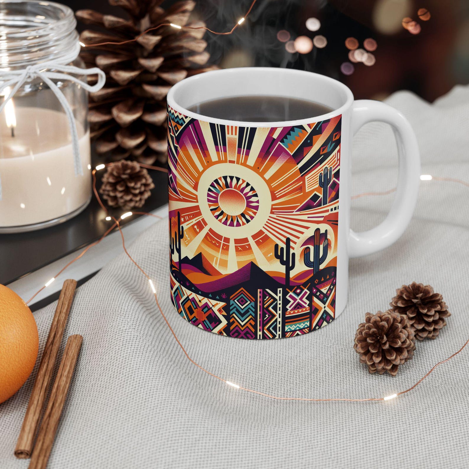 Southwestern Sunset Cactus Mug | Ceramic Coffee Cup - Etsy