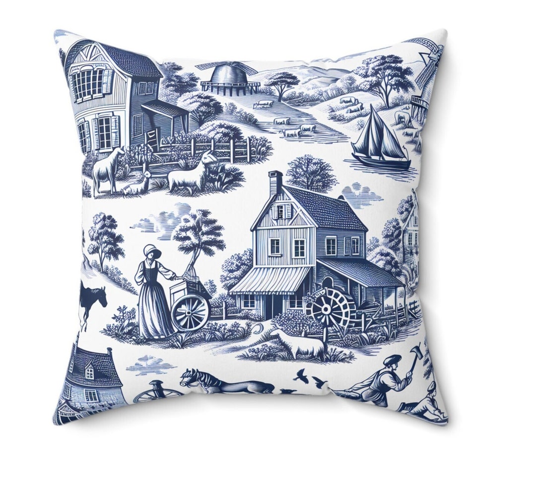 Blue Toile Accent Pillow Light Blue Toile Throw Pillow Housewarming ...
