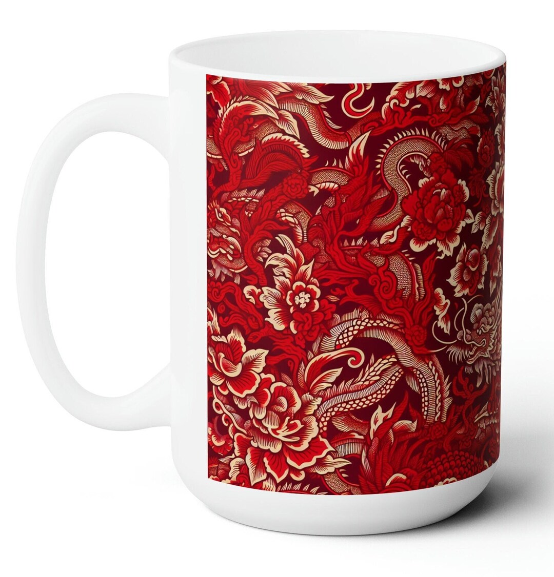 Oriental Mug Dragon Gift for Asia Mom Coffee Cup Red Oriental Home ...