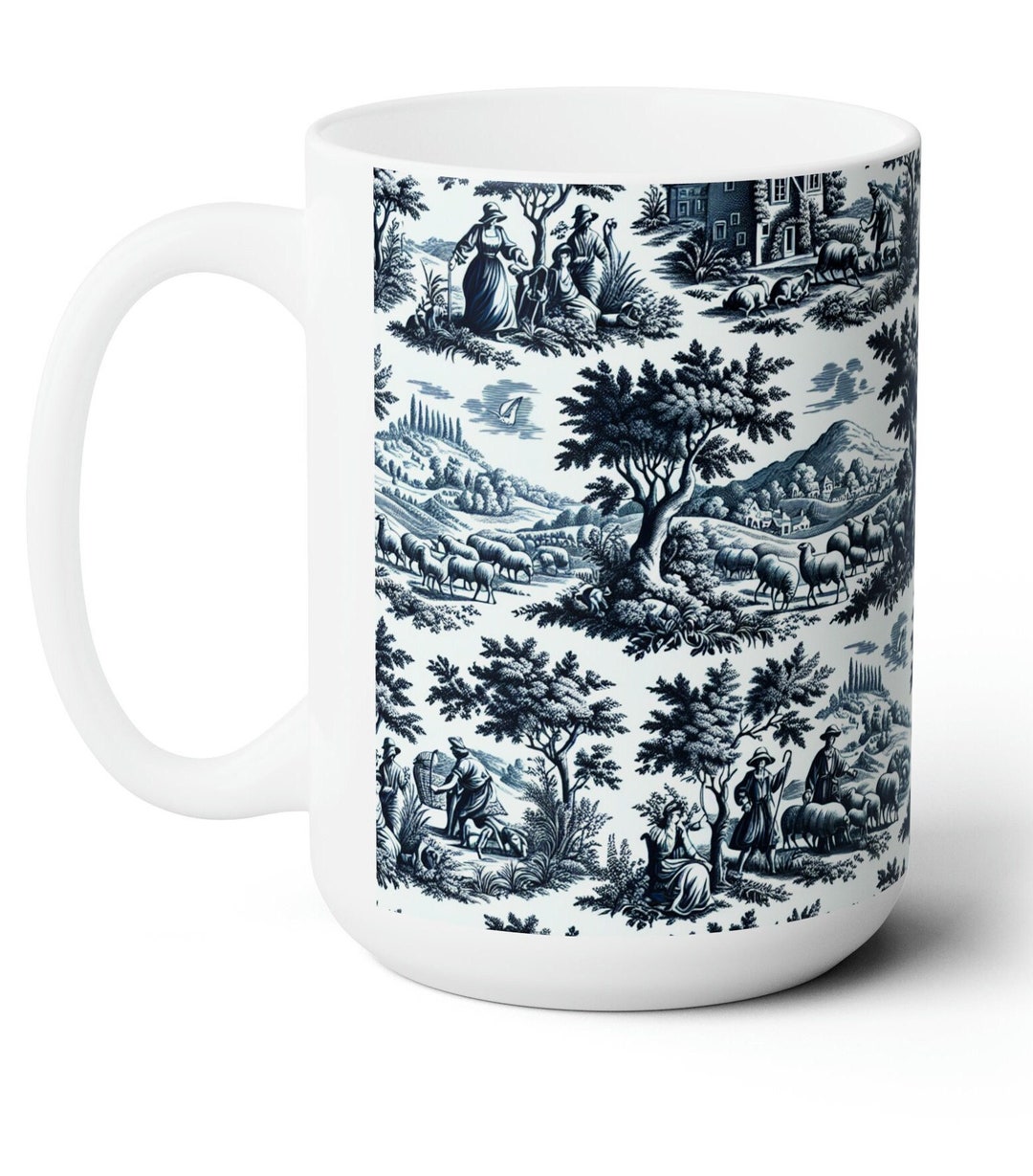 Blue and White Mug Toile Pattern French Country Farmhouse Decor Coffee ...