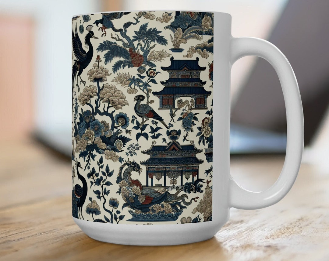 Chinoiserie Mug Asia Mug Oriental Coffee Mug Chinoiserie Mug 15 Oz ...