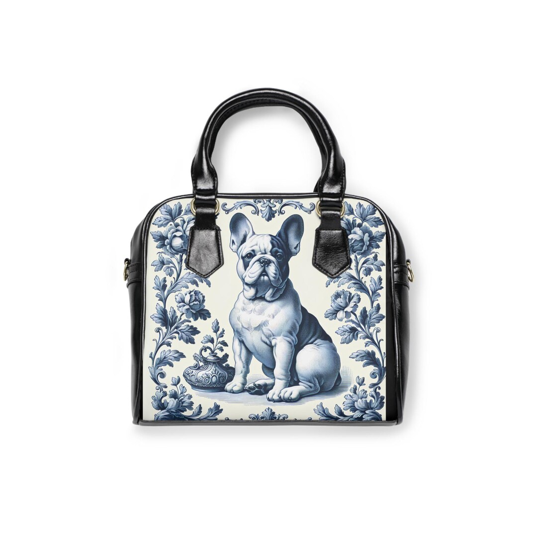 French Bulldog Blue Toile Shoulder Handbag, Frenchie Purse, French ...