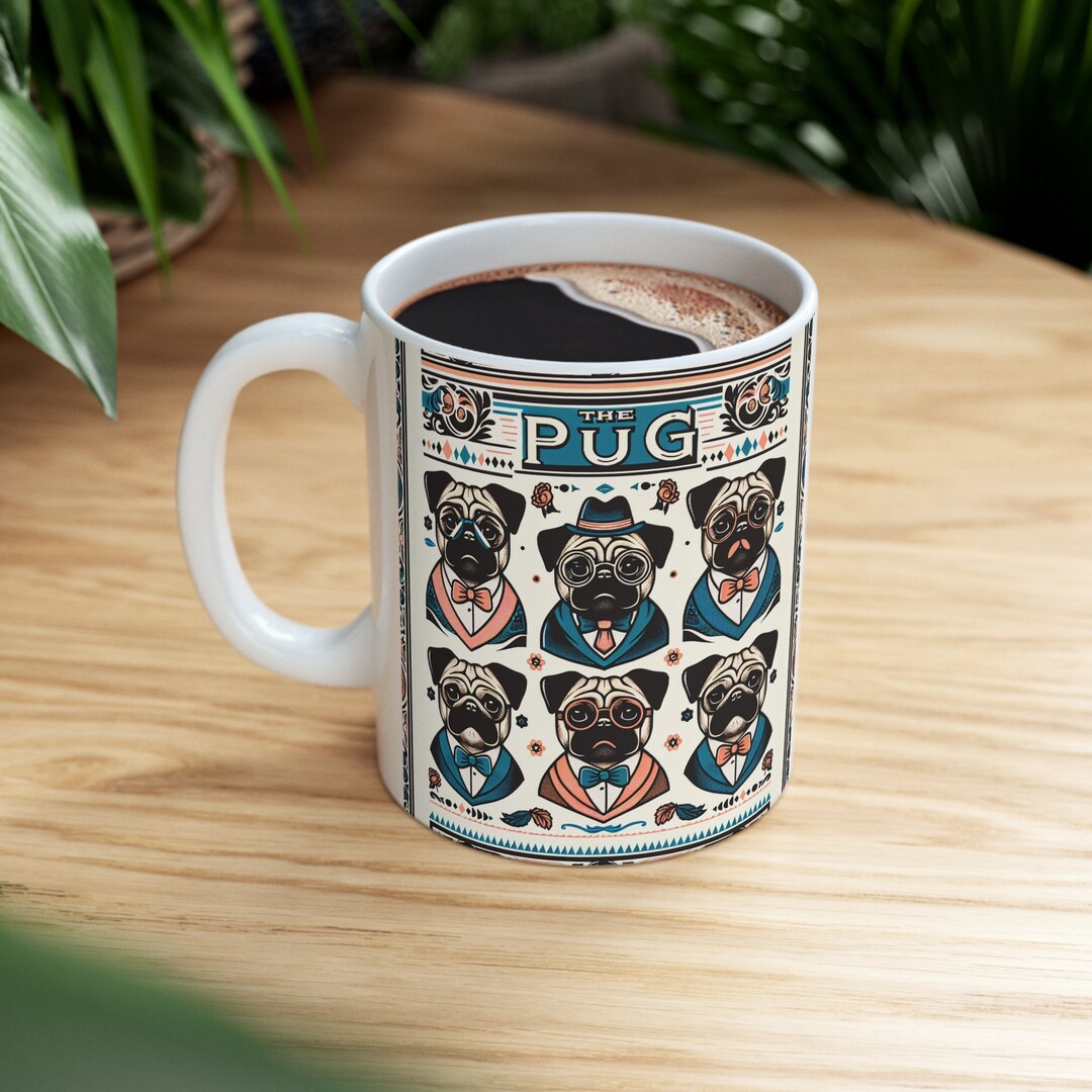 Pug Coffee Mug, Pug Coffee Cup, Hipster Dog Mug, Dog Lover Mug, 11 Oz ...