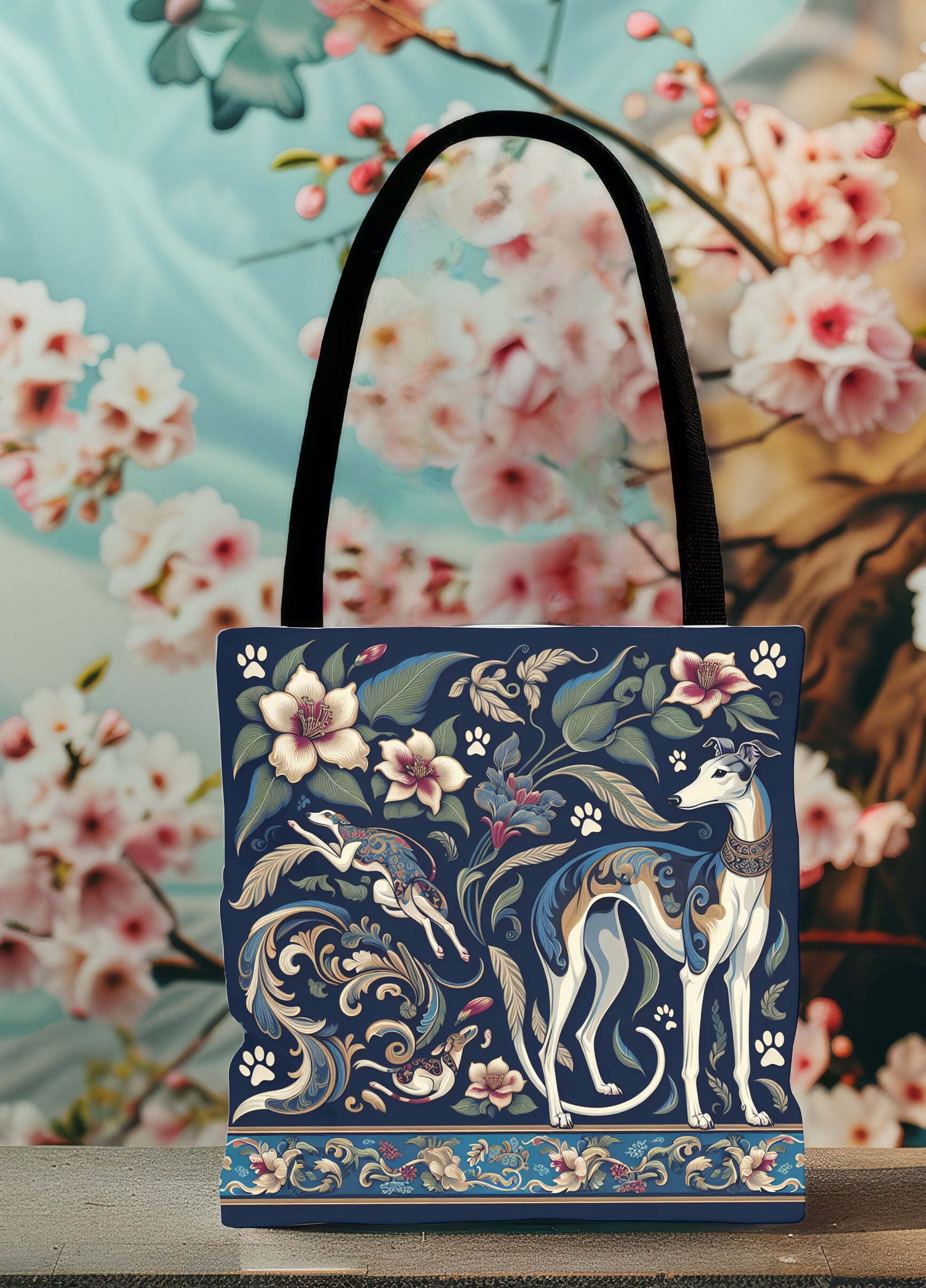 Greyhound Tote Bag Chinese Inspired Design Whippet Tote Bag for Animal ...