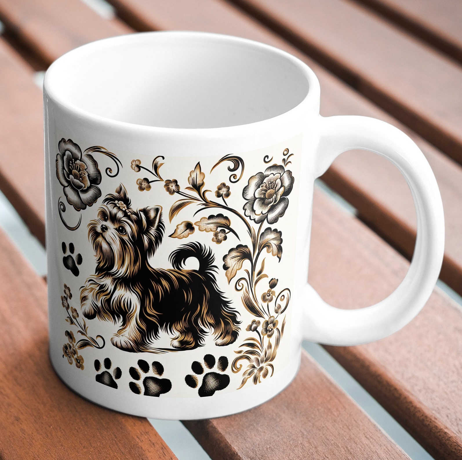 Yorkie Coffee Mug Chinoiserie 15oz Ceramic Coffee Cup for Yorkshire ...