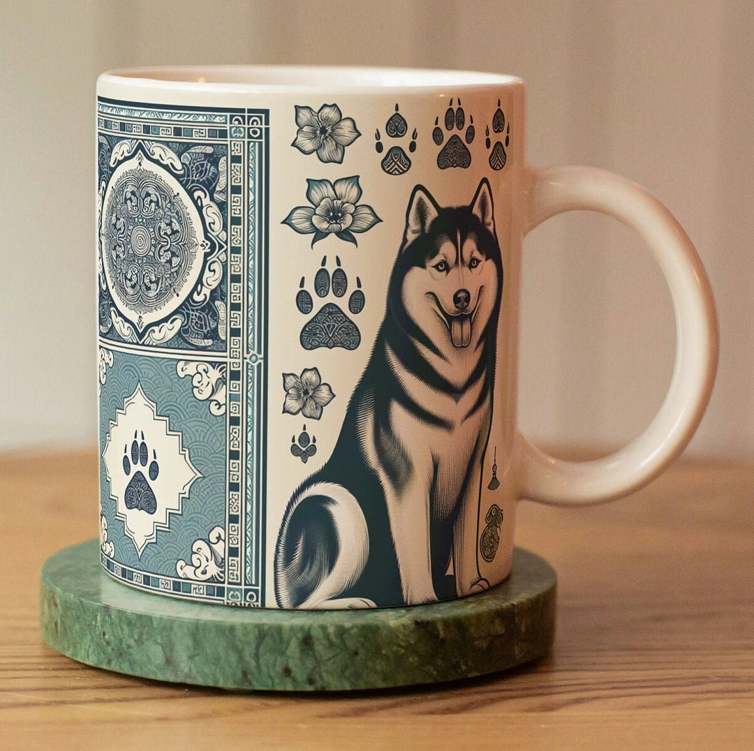 Husky Coffee Mug Siberian Husky Dad Gift Chinoiserie Coffee Cup Husky ...