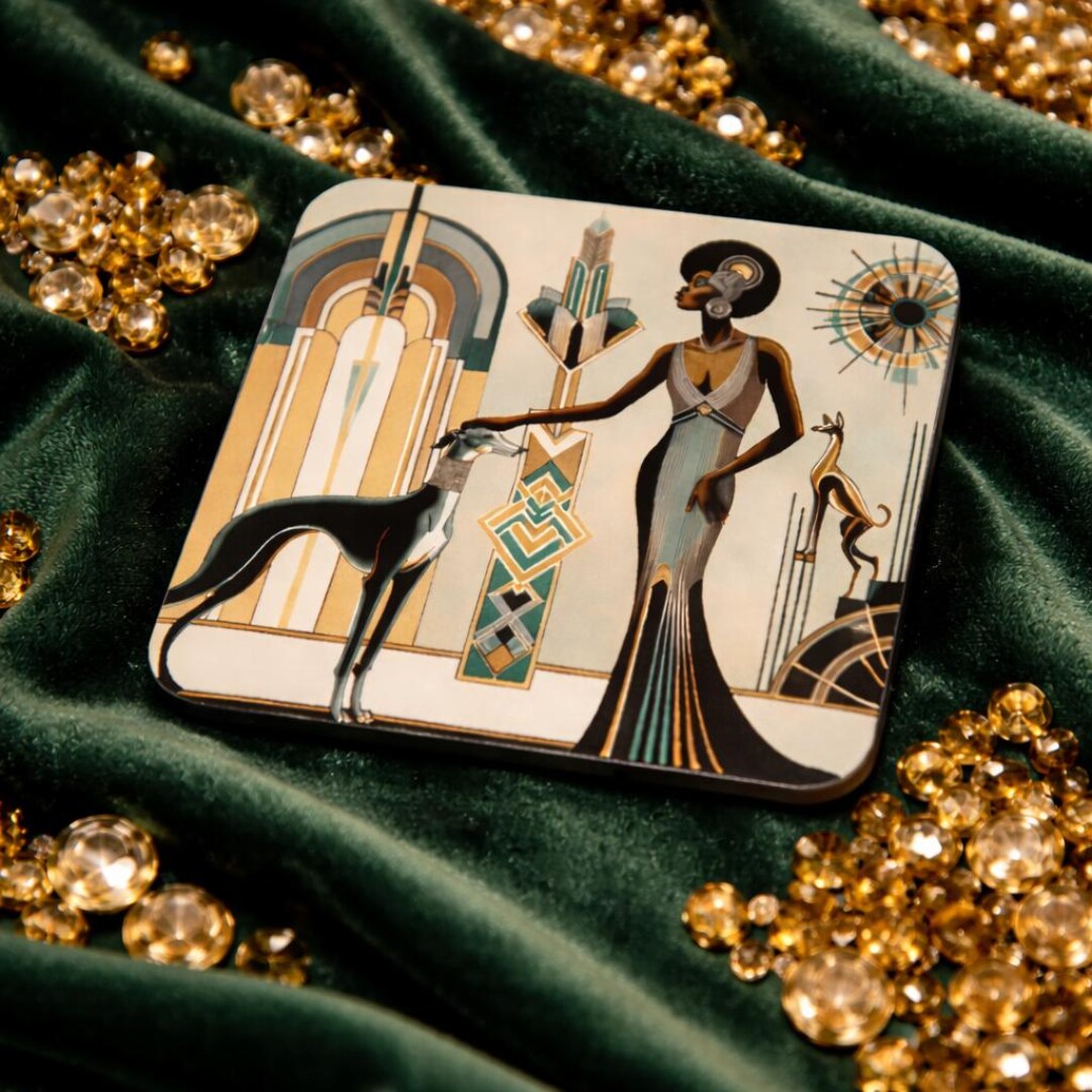 Art Deco African American Mucha Design Coaster Set (of 4), Black Girl ...