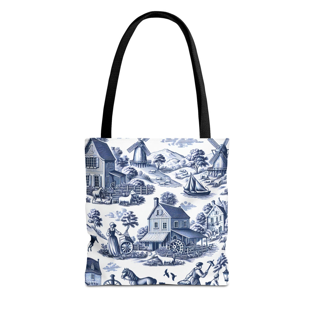 Blue Toile Tote Bag Vintage Toile De Jouy 13x13, 16x16, 18x18 Gift for ...
