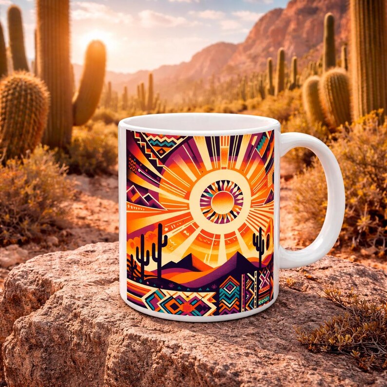 Southwestern Sunset Cactus Mug | Ceramic Coffee Cup - Etsy