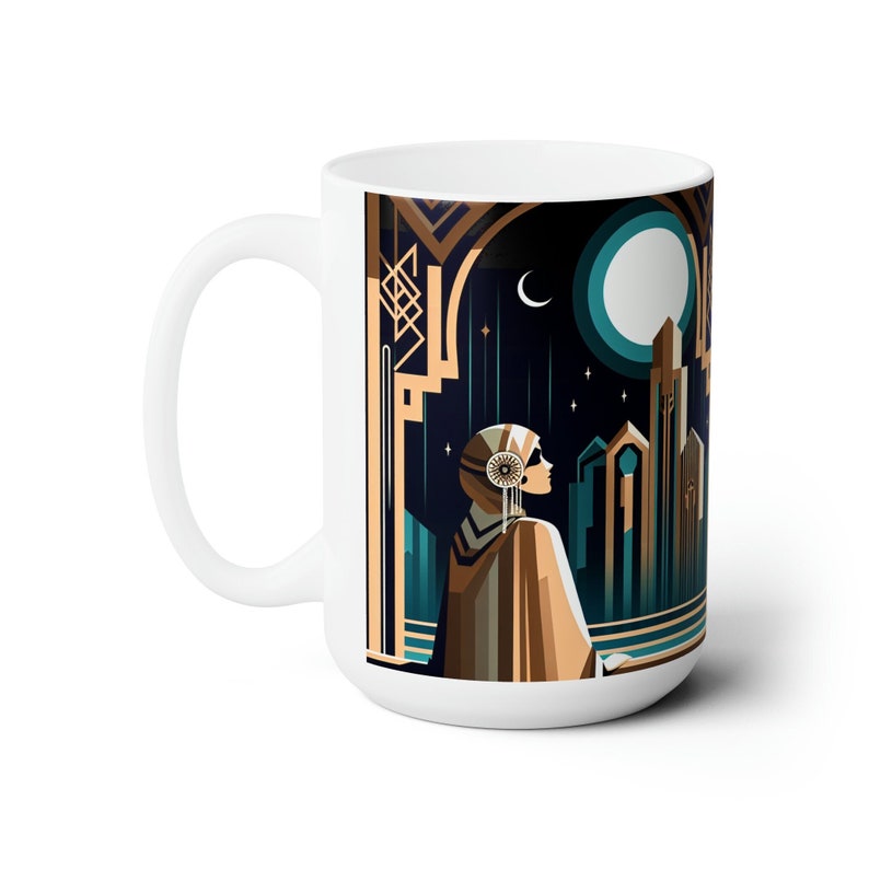 Art Deco Coffee Mug: Mucha Style, Geometric Moon Design - Etsy