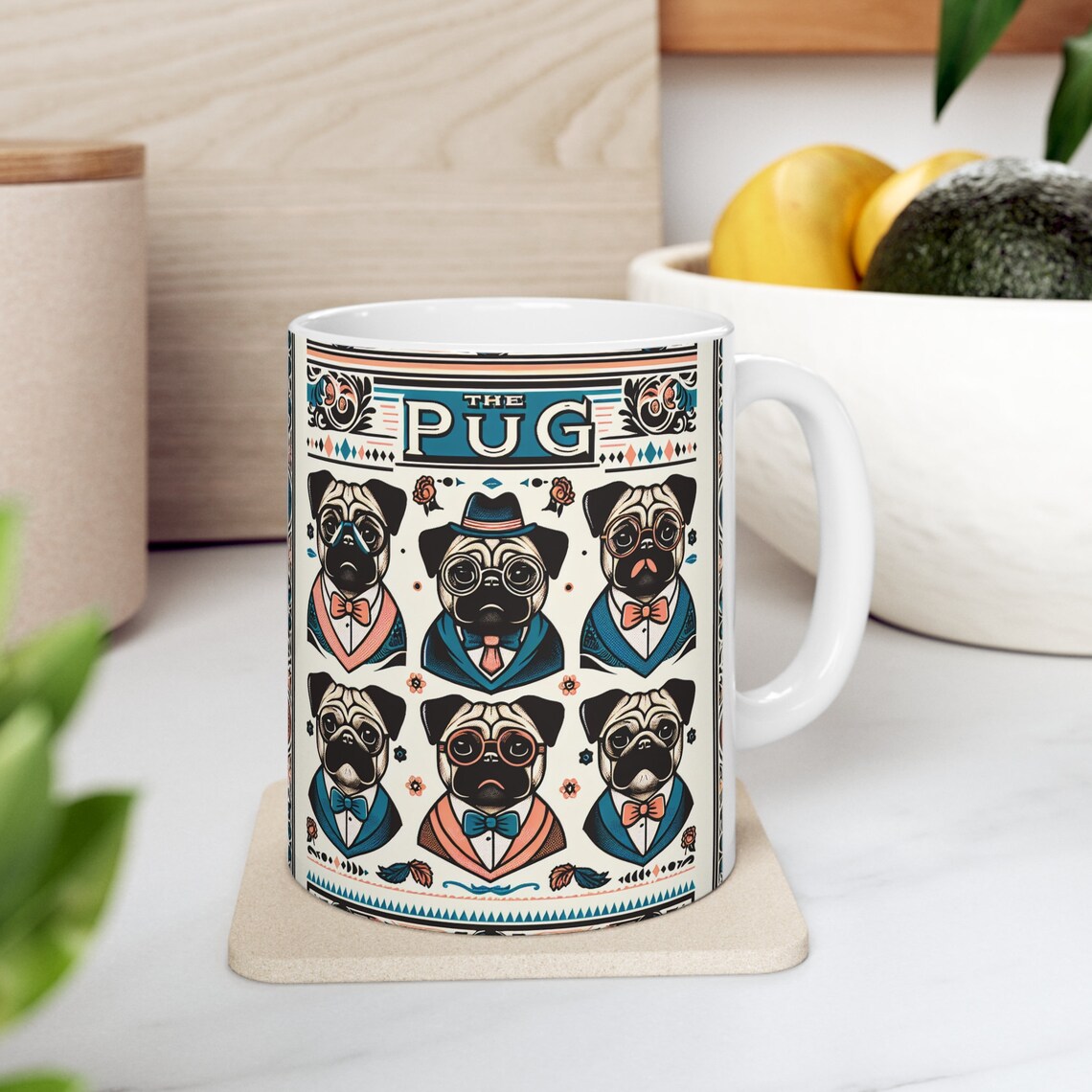 Pug Coffee Mug, Pug Coffee Cup, Hipster Dog Mug, Dog Lover Mug, 11 Oz ...