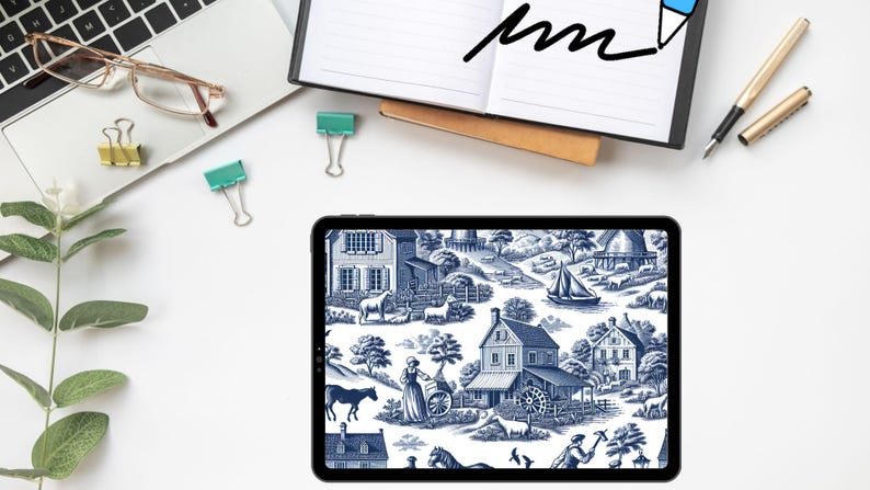 Toile De Jouy Desk Mat - Rustic Farmhouse, Shabby Chic, French Toile ...