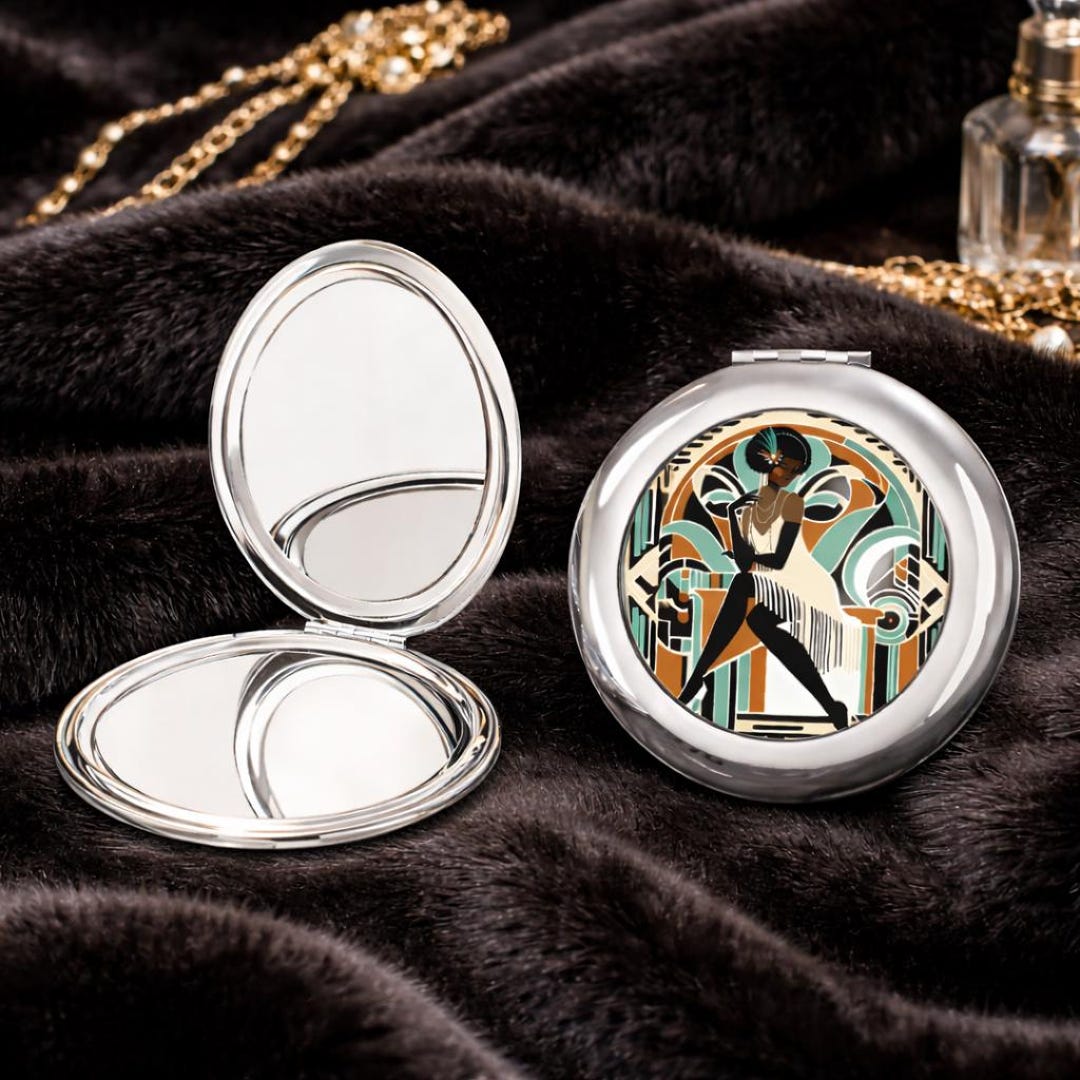 Black Girl Magic Compact Mirror, 1920s Afrocentric Design Cosmetic ...
