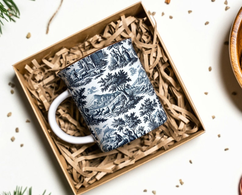 Blue and White Mug Toile Pattern French Country Farmhouse Decor Coffee ...