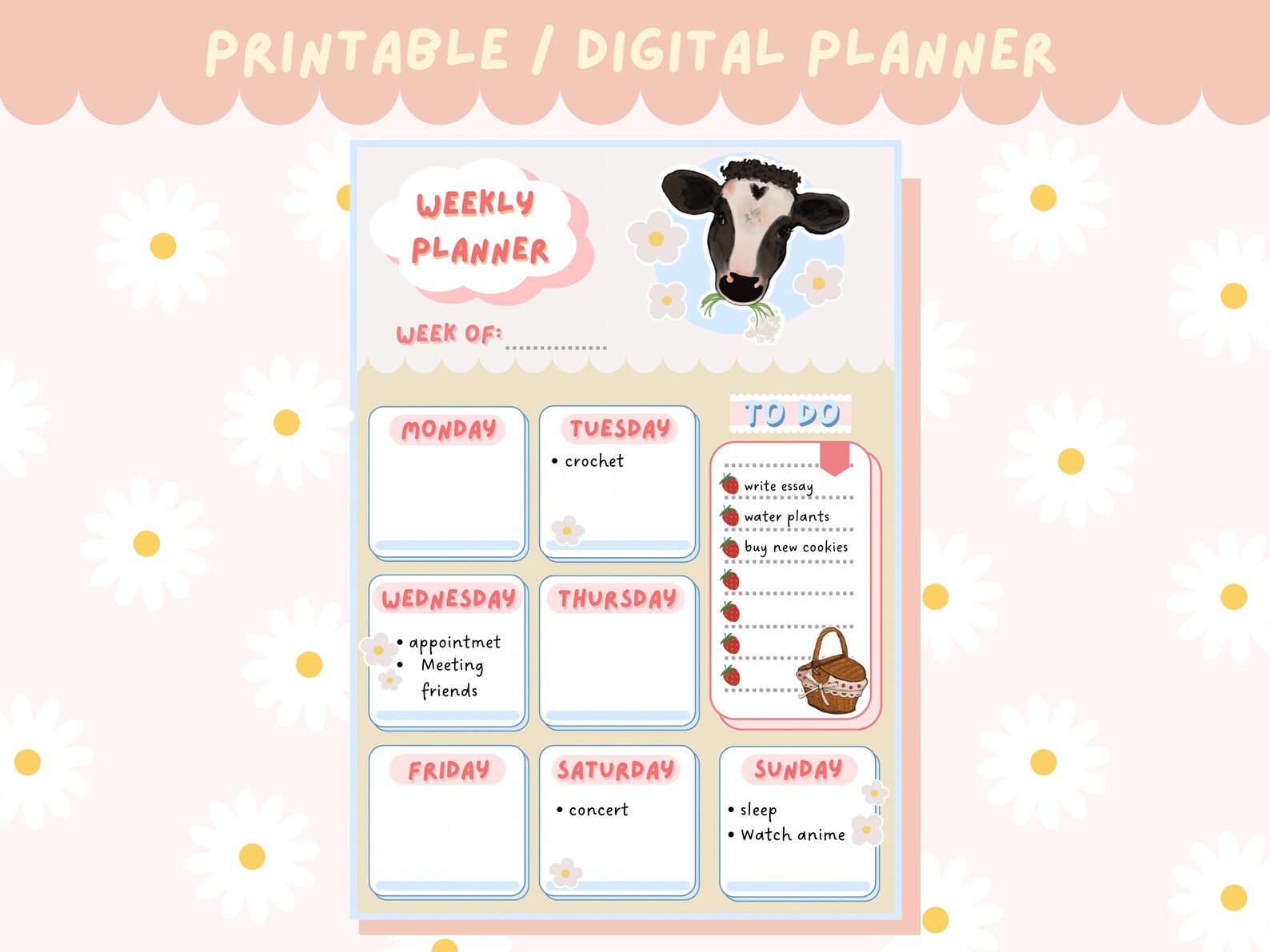 Cute Weekly Planner | Printable Planner | Instant Digital Download ...