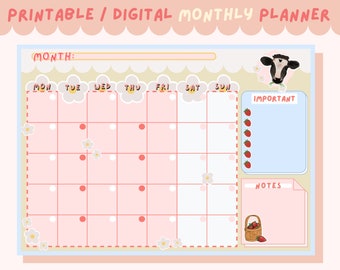 Open Monthly Calendar Cute Stationery Instant Download - Etsy