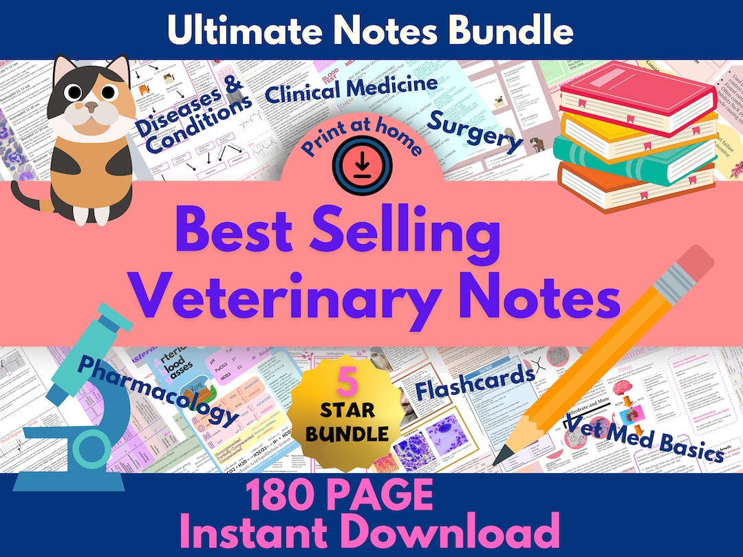BEST SELLING 180 Page Vet Tech Notes, Vet Med Study Guide, VTNE Prep ...