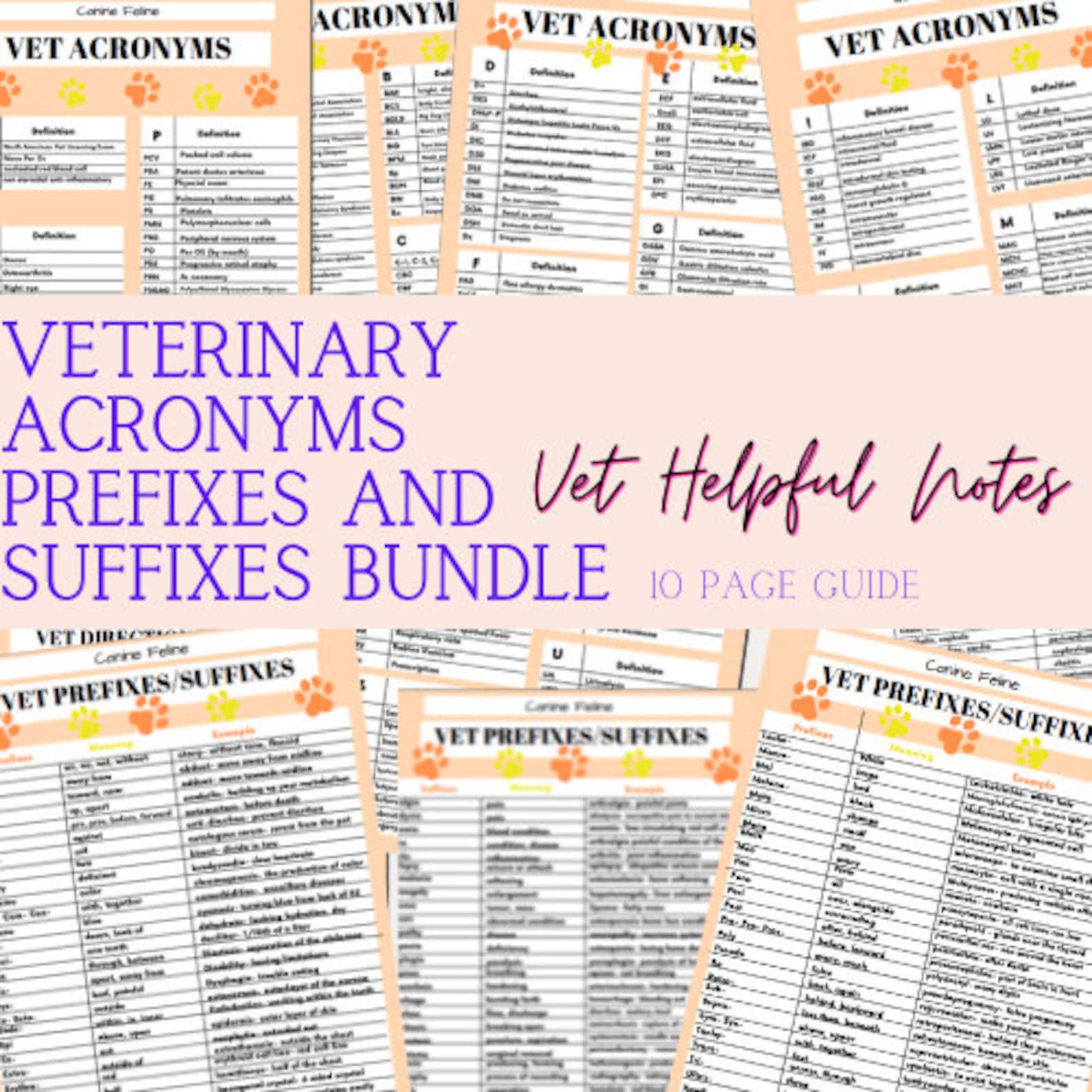 Vet Med Acronym Suffix Prefix Veterinary Cheat Sheet Vet Tech Notes ...