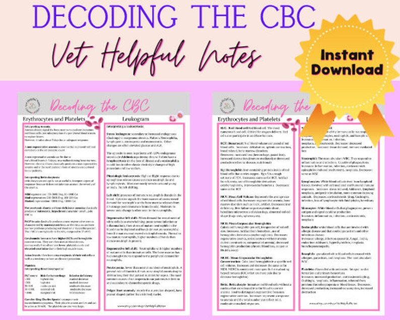 Veterinary CBC Interpretation Vet Tech Notes Vet Med Student Vet Nurse ...