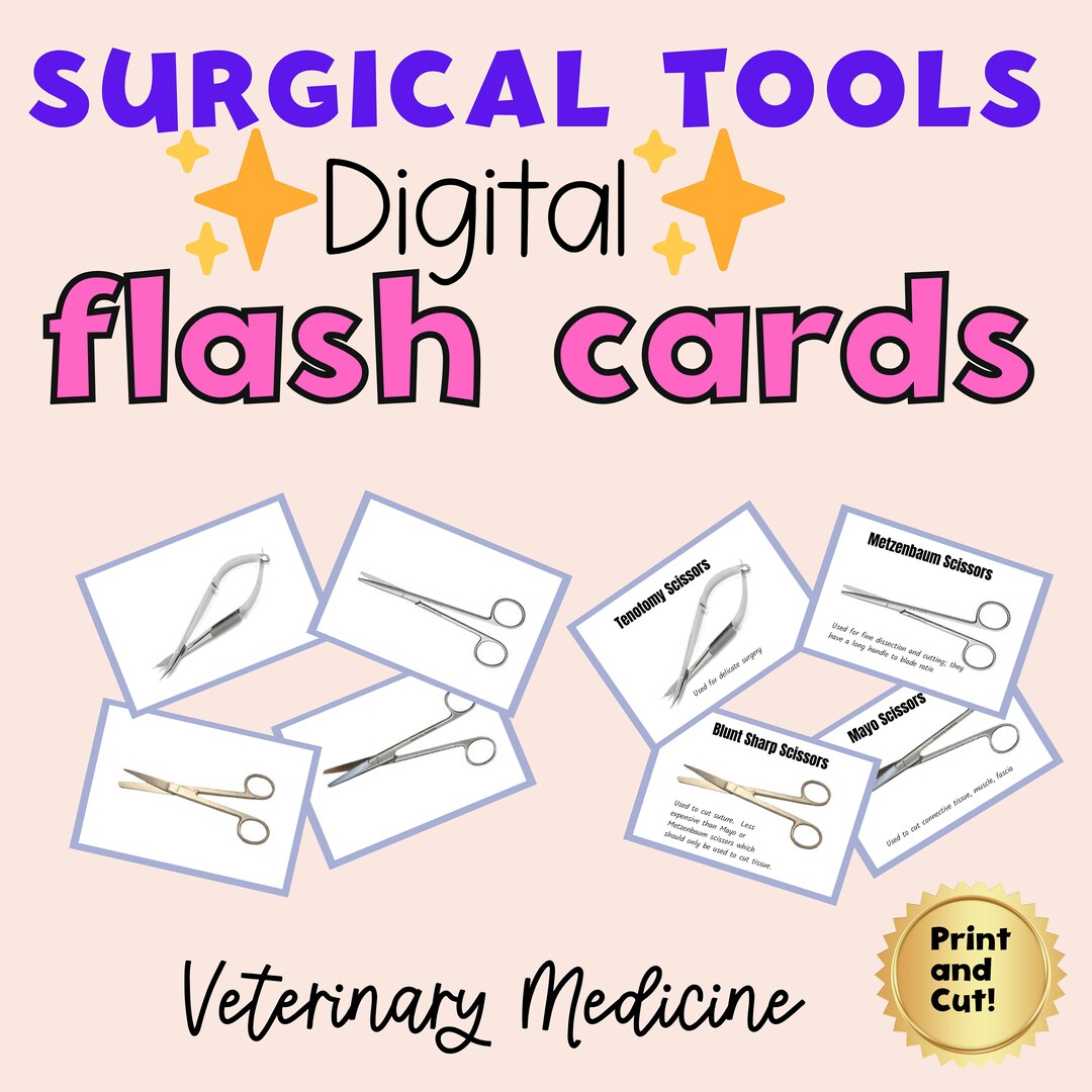 Digital Surgical Tools Veterinary Surgery Flash Cards Revision Vet Study Aid Vet Tech Surgery ...