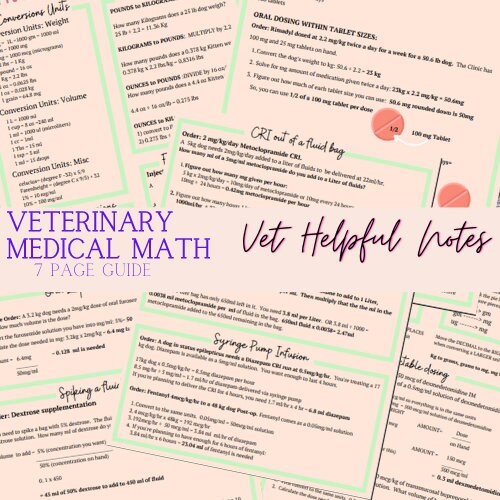 Vet Med Math Guide Vet Notes for Vet Techs Vet Students - Etsy