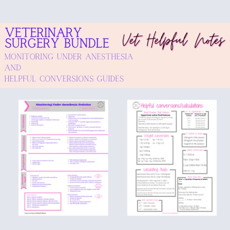 Veterinary Surgery Bundle Vet Tech Notes VTNE Prep - Etsy