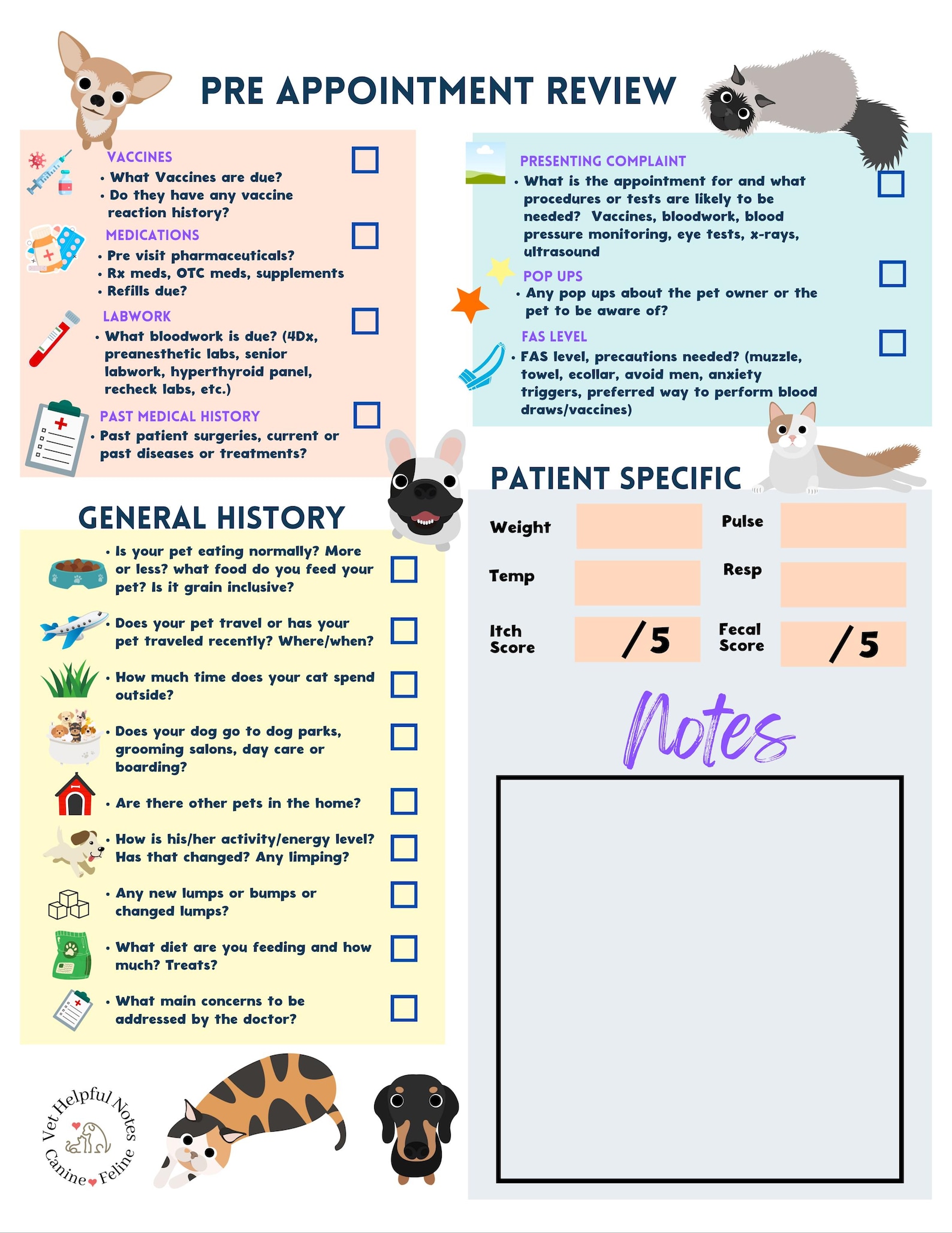 Vet Assistant Intake Form Veterinary History Form Vet Assistant History ...