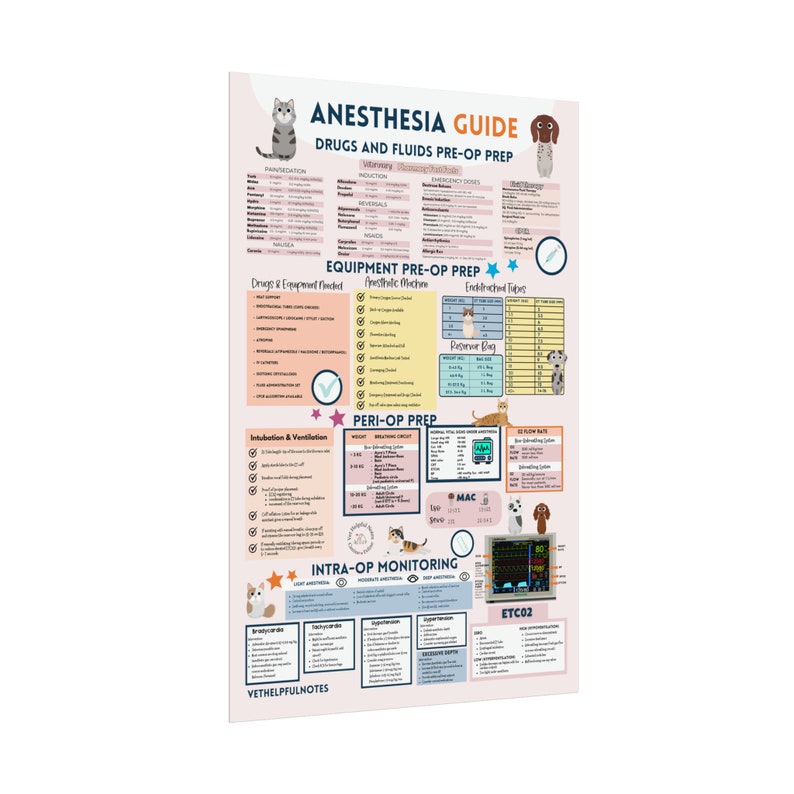 Printable Veterinary Anesthesia Poster Digital Vet Tech Anesthesia ...